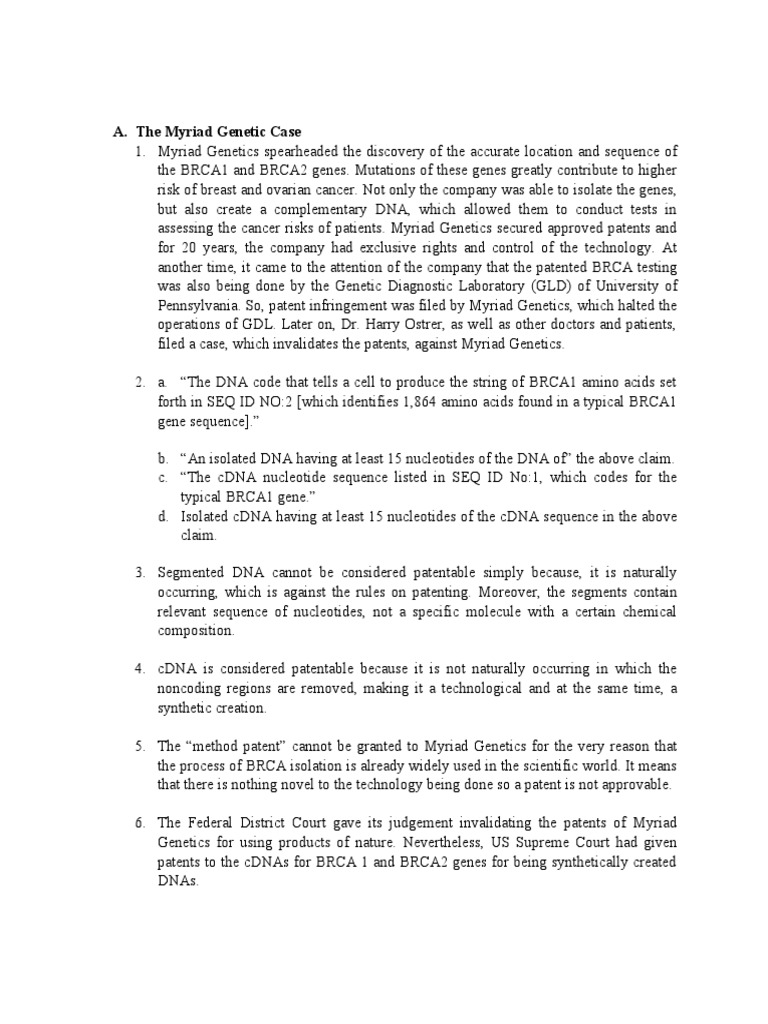 The Myriad Genetic Case | PDF | Genetics | Dna Sequencing