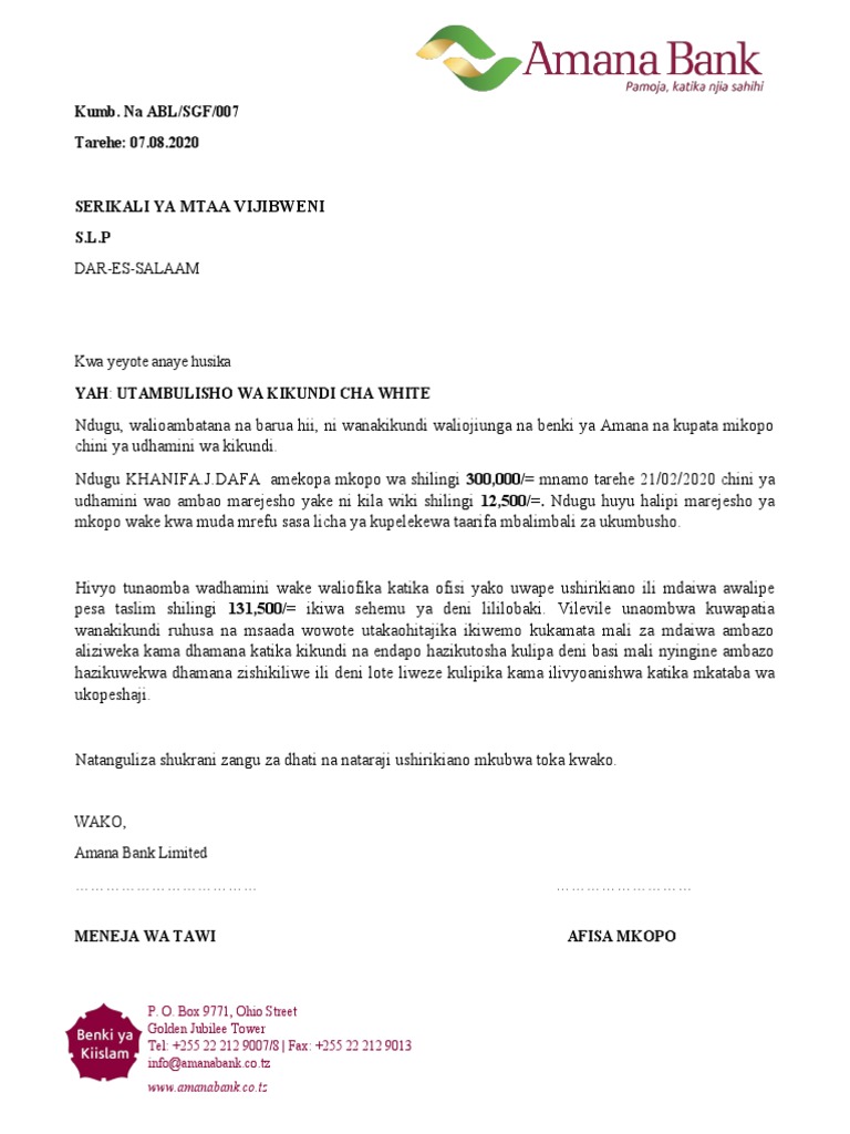 Barua Ya Ufilisi 2 | PDF