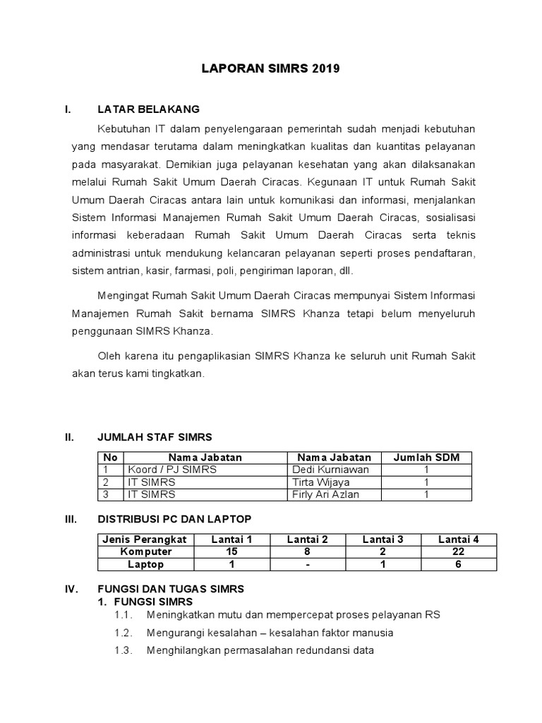 Laporan Simrs 2019 | PDF