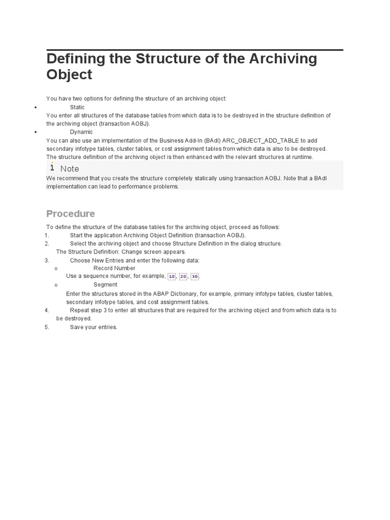Archiving Object Structure Guide | PDF