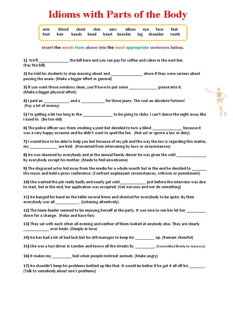 Idioms With Parts of The Body: Insert Into Below | PDF