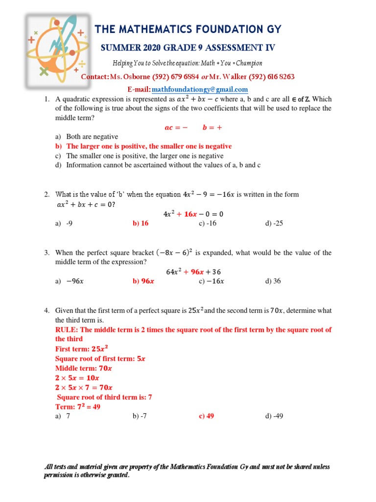 Assessment Four Solutions 13.08.2020 PDF | PDF | Quadratic Equation ...