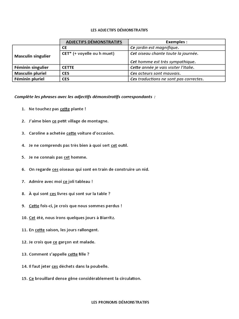 Adjectifs et pronoms démonstratifs | PDF | Genre grammatical | Nombre ...