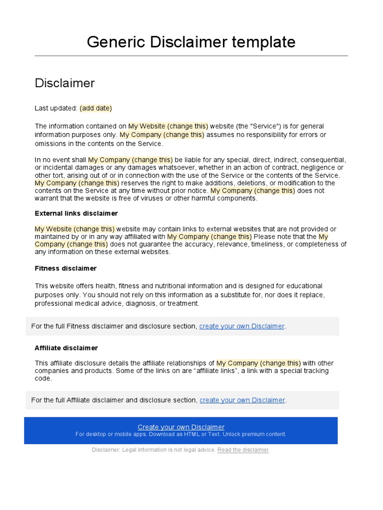Disclaimer Template | PDF