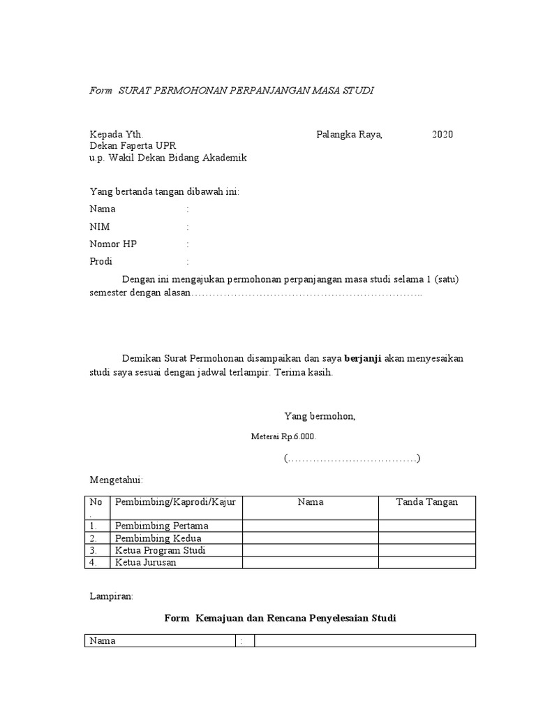 Surat Permohonan Perpanjangan Masa Studi | PDF