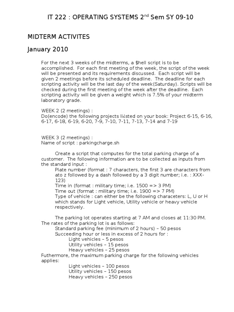 IT222 20102011 ListOfActivities | PDF | Parking Lot | Areas Of Computer Science