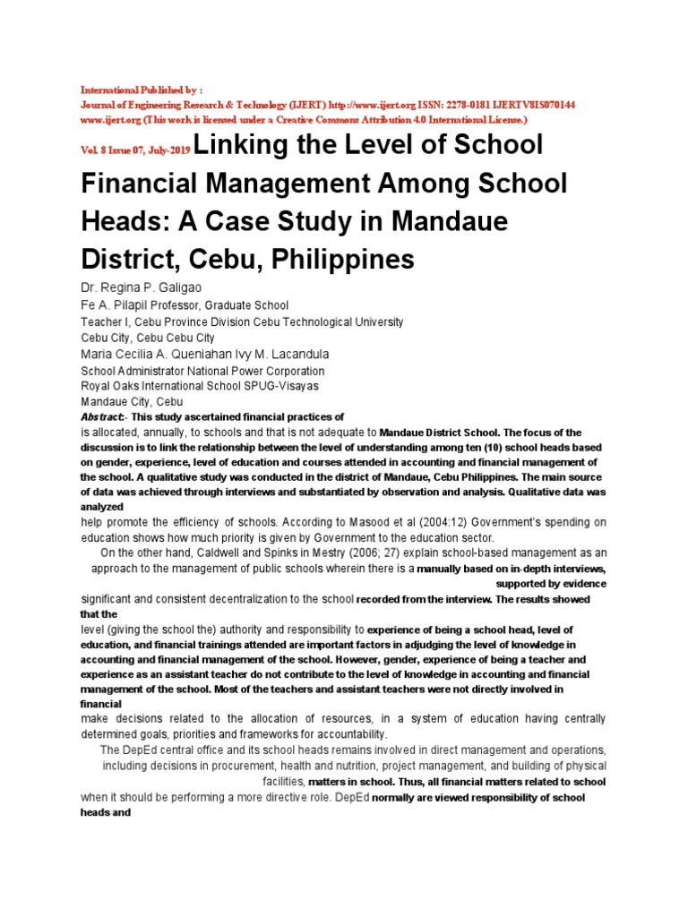 Linking The Level of School Financial Management Among School Heads A ...