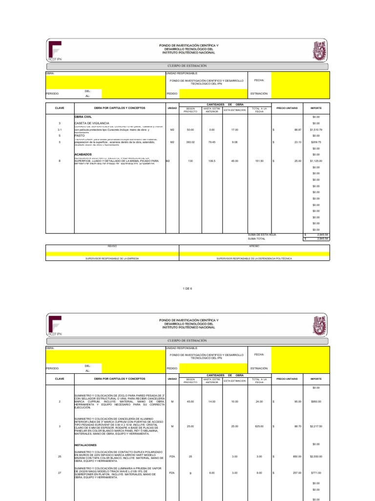13 Formato Estimacion de Obra | PDF