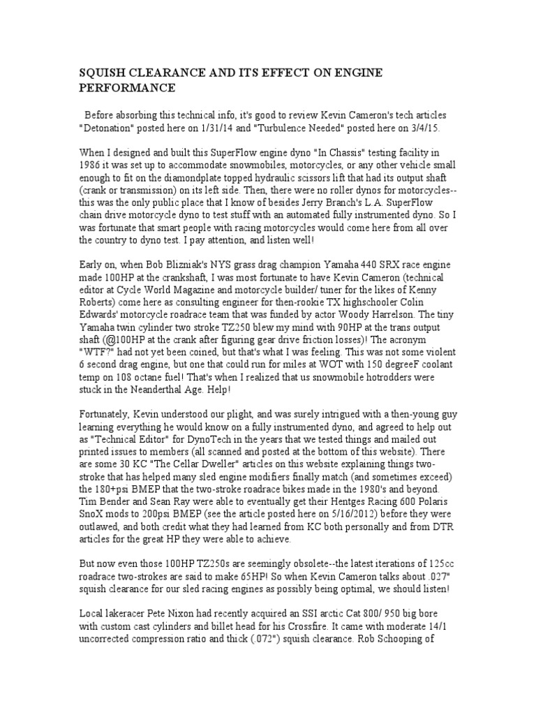 Squish Clearance and Its Effect On Engine Performance | PDF ...