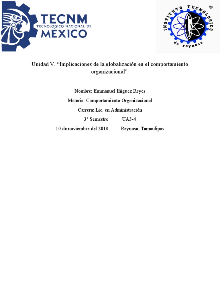 Unidad V Implicaciones de La Globalizacion en El Comportamiento Organizacional | PDF ...