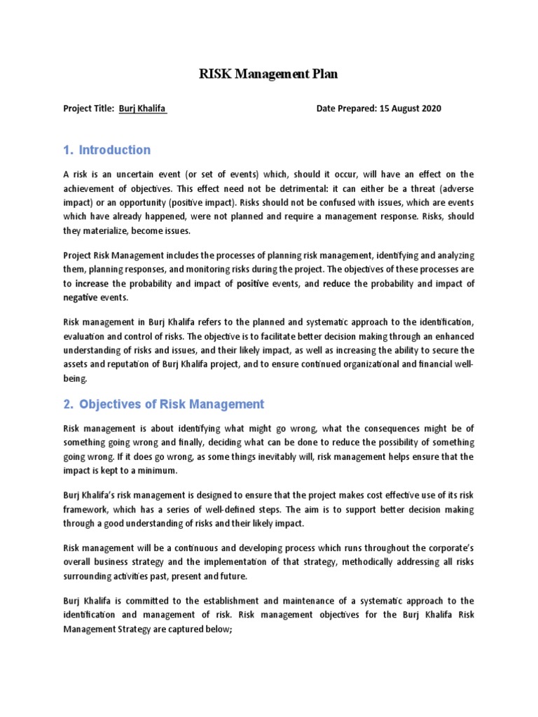 Burj Khalifa Risk Management Plan | PDF | Risk Management | Risk