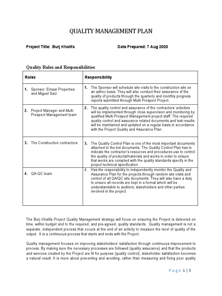 Phase Three - G5-Quality Management Plan | PDF | Quality Assurance ...