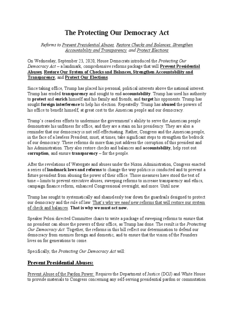Protecting Our Democracy Act 2020 Fact Sheet | Download Free PDF ...
