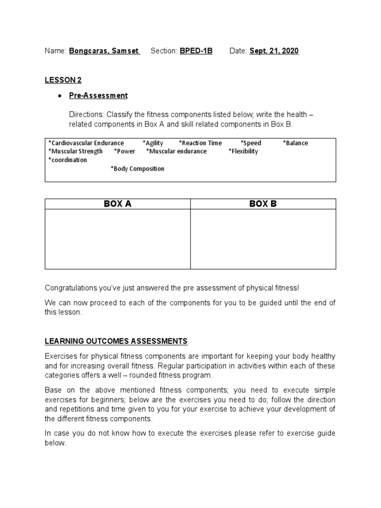 PE1 Lesson2 Activities Template | PDF | Physical Fitness | Heart Rate