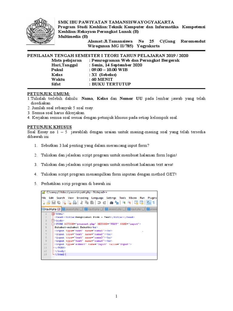 Soal UTS-1 - XII RPL - PEMROGRAMAN WEB DAN PERANGKAT BERGERAK | PDF