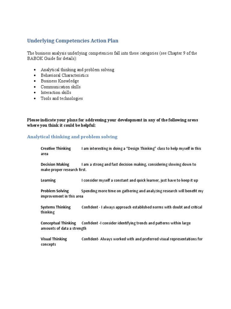Underlying Competencies Action Plan: Analytical Thinking and Problem Solving | PDF | Competence ...