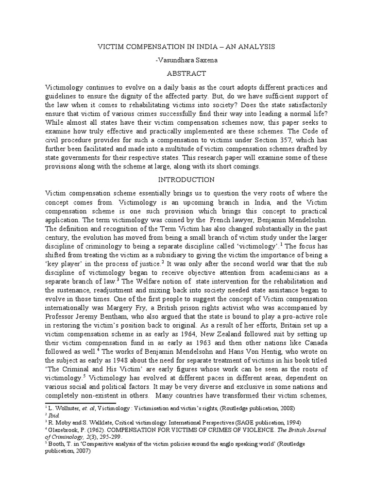 Victim Compensation Schemes in India | PDF | Victimology | Crime & Violence