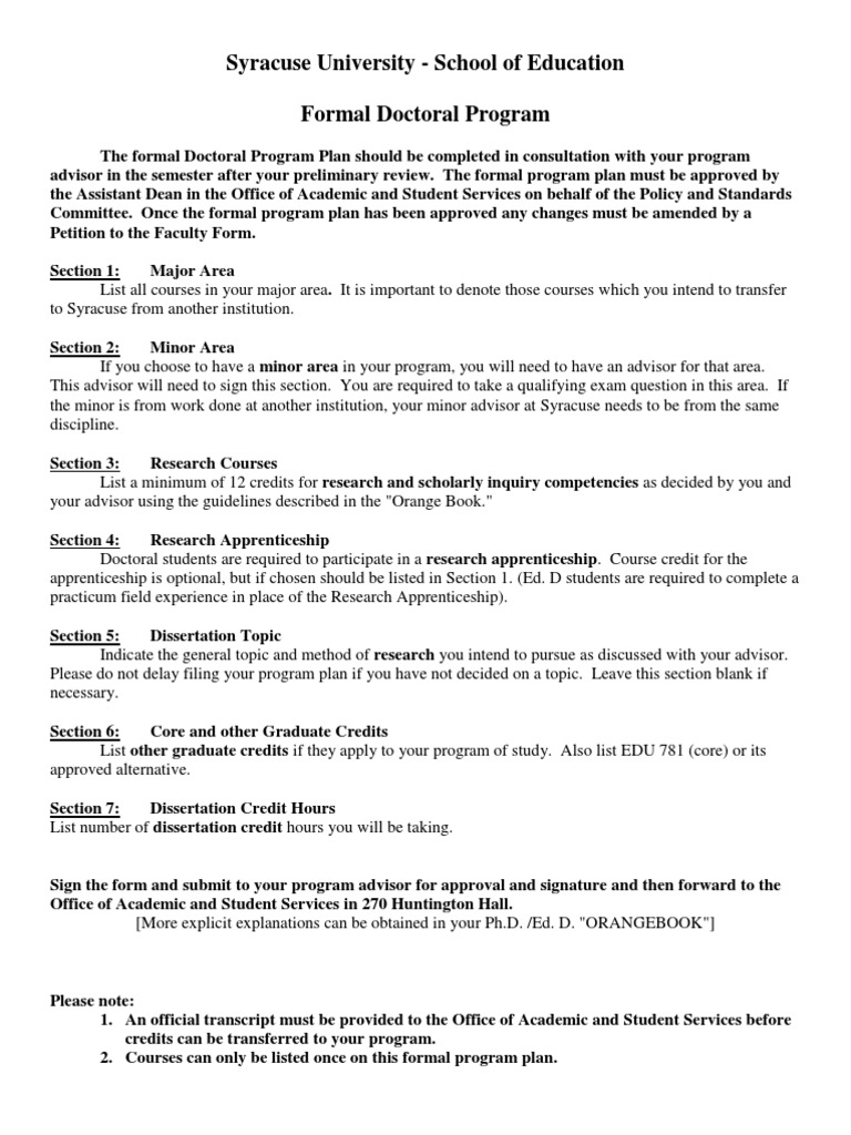 Formal Doctoral Program Plan | PDF | Doctor Of Philosophy | Course Credit