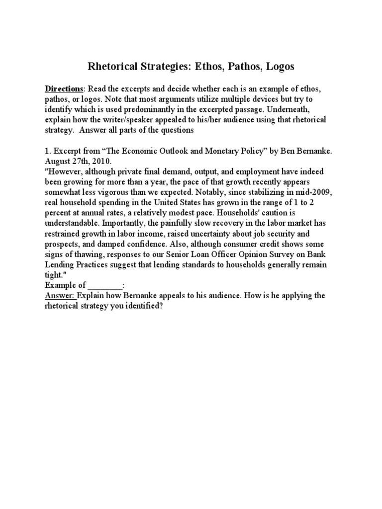 Rhetorical Strategies: Ethos, Pathos, Logos | PDF | Loans | Monetary Policy