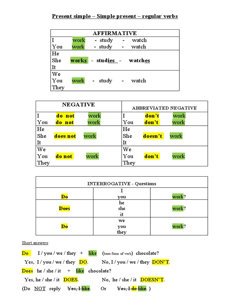 Prezent Simplu Teorie | PDF