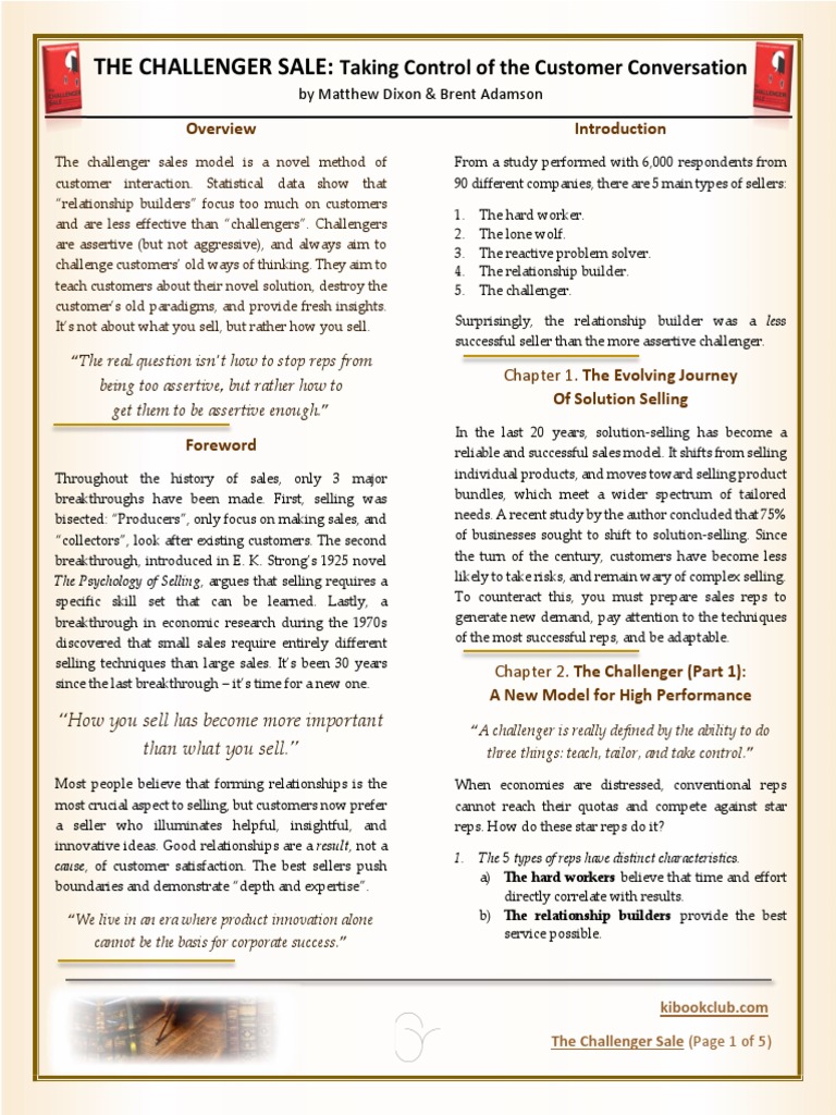 The 5 Types of Sales Reps Revealed in "The Challenger Sale | PDF ...
