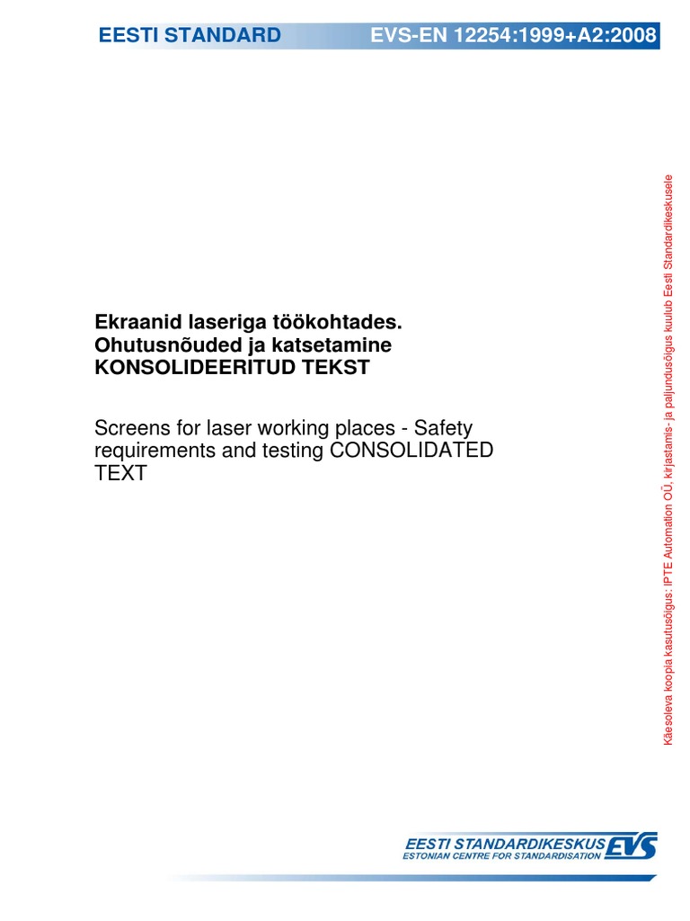 EN 12254. 2008 Screens For Laser Working Places | PDF