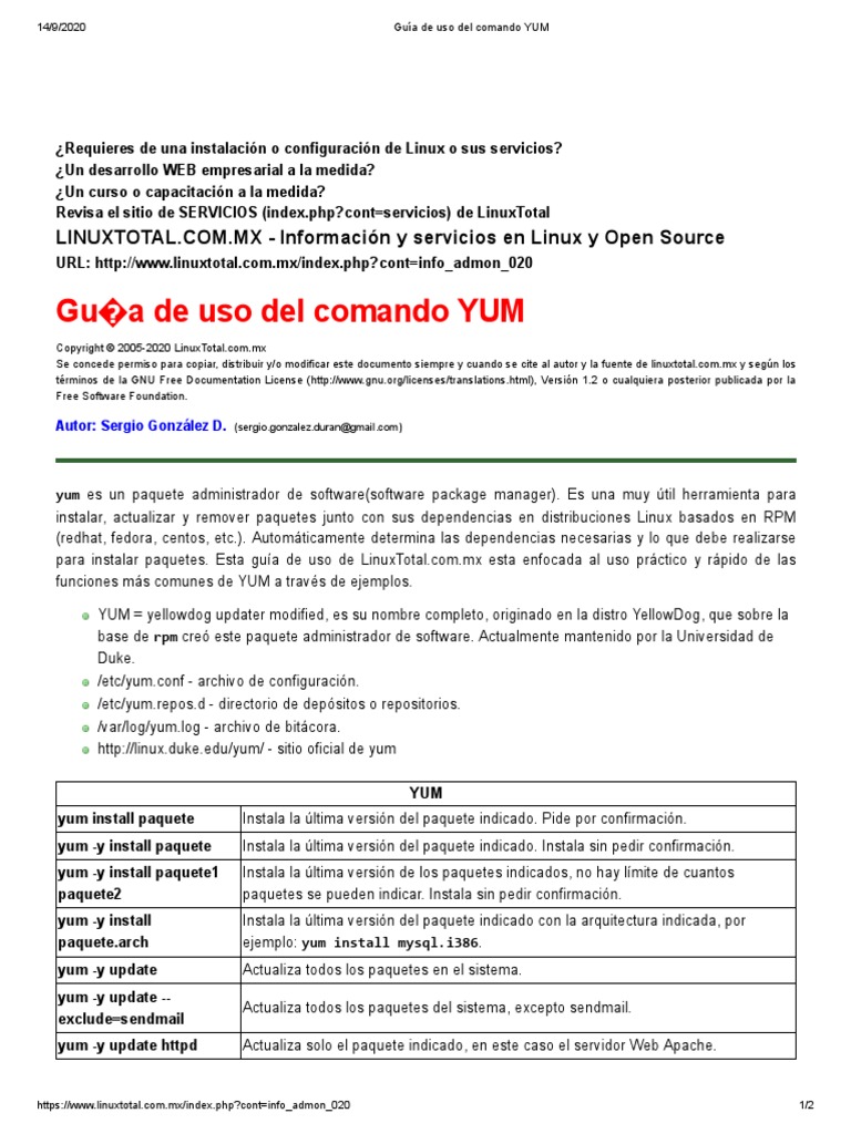 Guía de Uso Del Comando YUM PDF | PDF | Distribución de Linux | Software libre