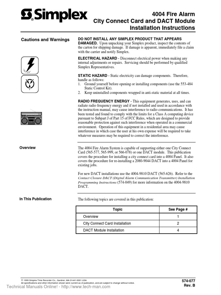Simplex-4004 City Connect DACT Module Manual Rev B | PDF ...