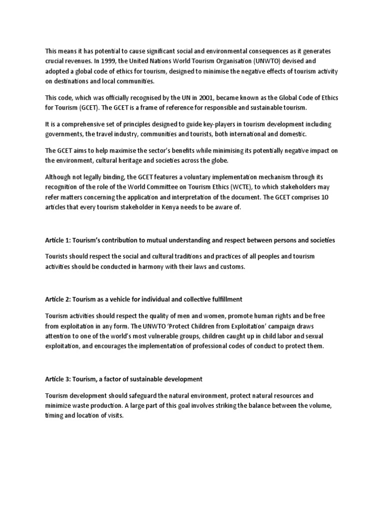 An Overview of the Global Code of Ethics for Tourism and its 10 Guiding ...