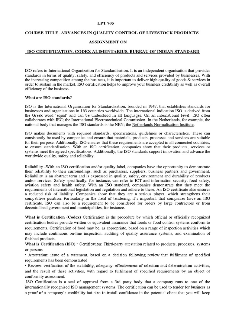 Codex Alimentarius, Iso Certification, Bis | PDF | Iso 9000 | Food Safety