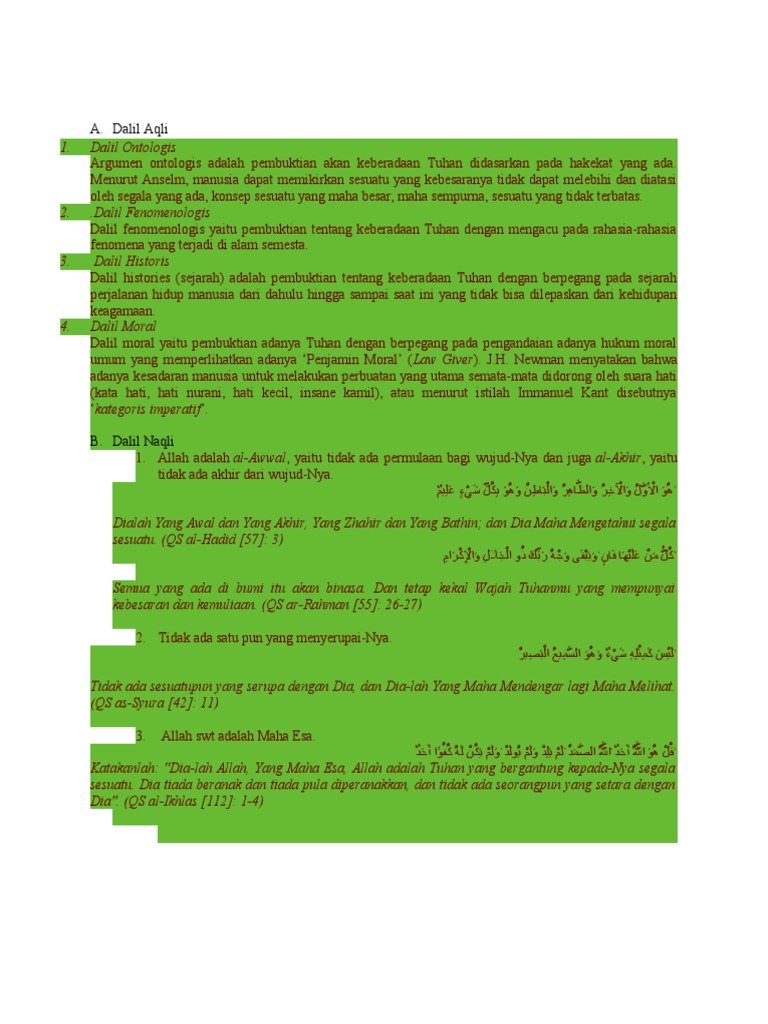 Agama Dalil Aqli Dan Dalil Naqli | PDF