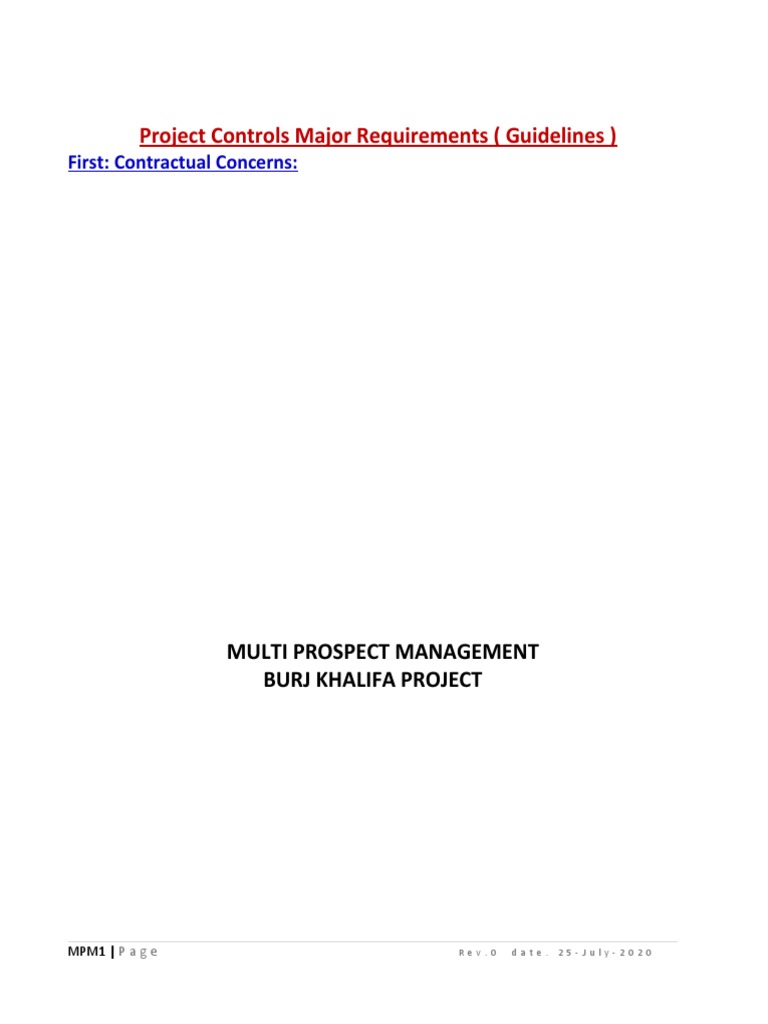 Project Controls Major Requirements-Revised | PDF | Procurement ...