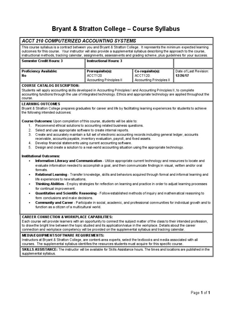 ACCT 210 Computerized Accounting Syllabus | PDF | Information Literacy ...