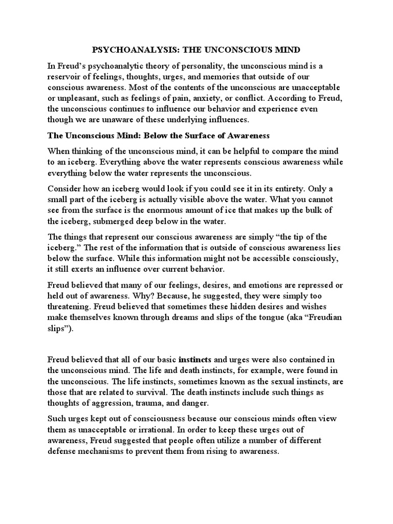 Psychoanalysis The Unconscious Mind Pdf Unconscious Mind Dream