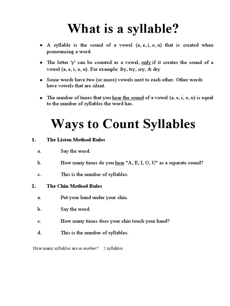 What Is A Syllable?: 1. The Listen Method Rules | PDF