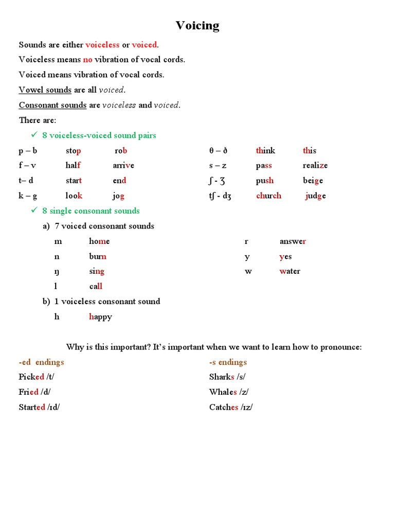 Understanding Voiced vs. Voiceless Sounds | PDF | Language Arts ...