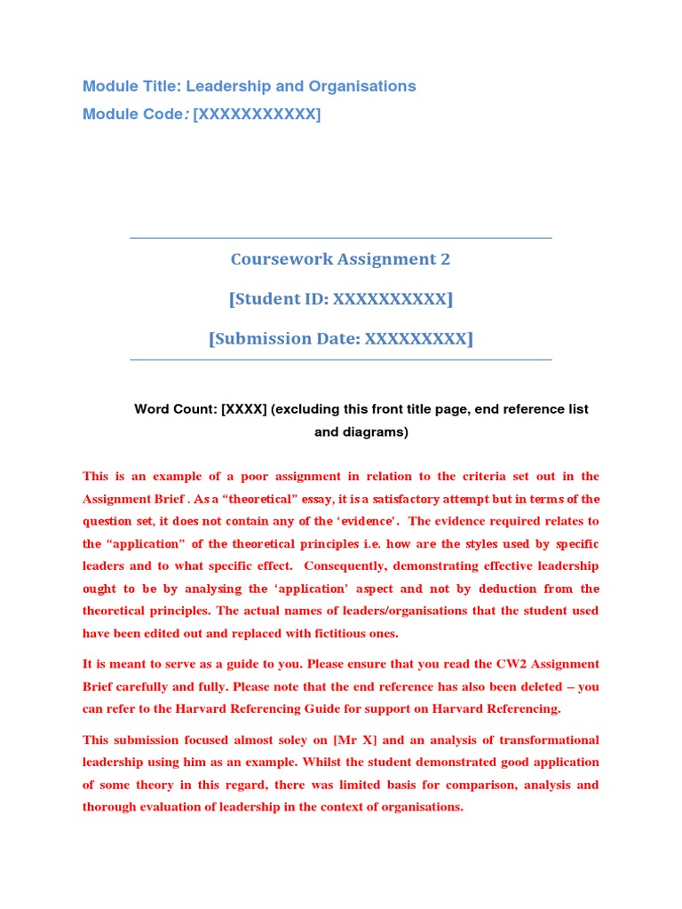 Fail (30-39%) - Example CW2 Assignment Essay | PDF | Transformational ...