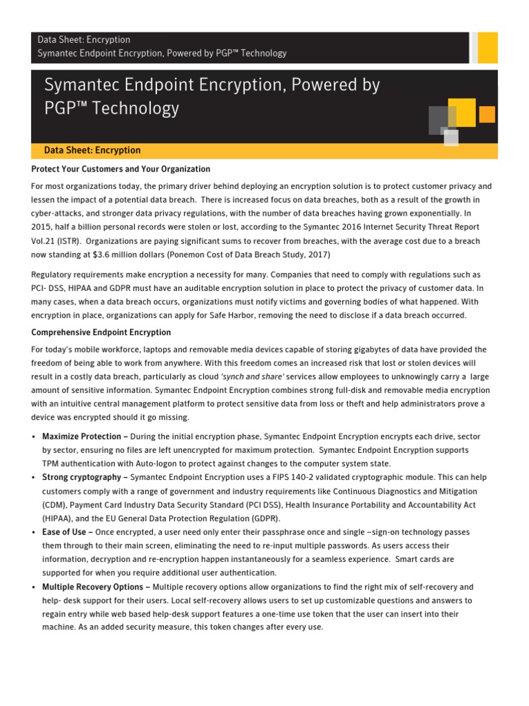 Symantec Endpoint Encryption, Powered by PGP™ Technology | PDF | Encryption | Payment Card ...