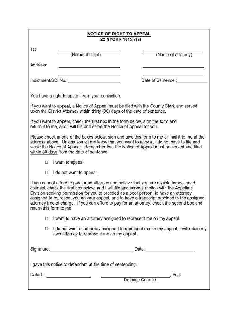 Form Notice-Right-Appeal (Criminal Conviction) | PDF | Social Science | Law