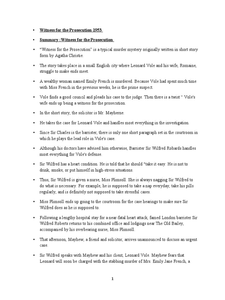 Witness For Prosecution Handout | PDF | Common Law | Justice