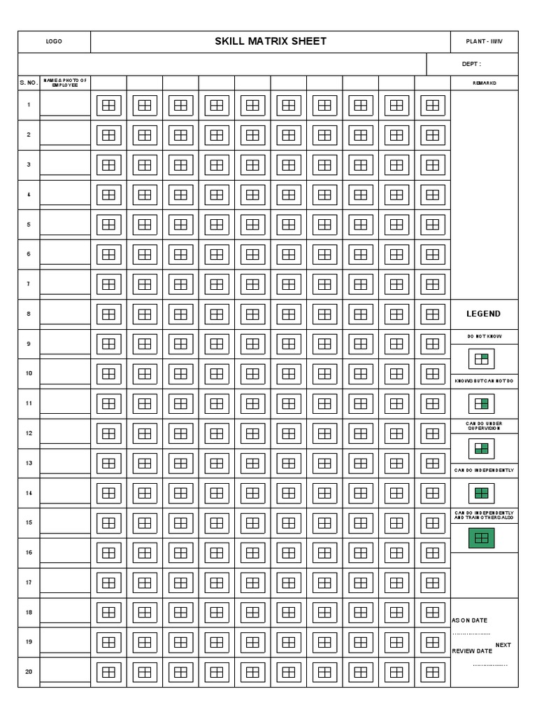 Skill Matrix Sheet: Remarks Name & Photo of Employee | PDF