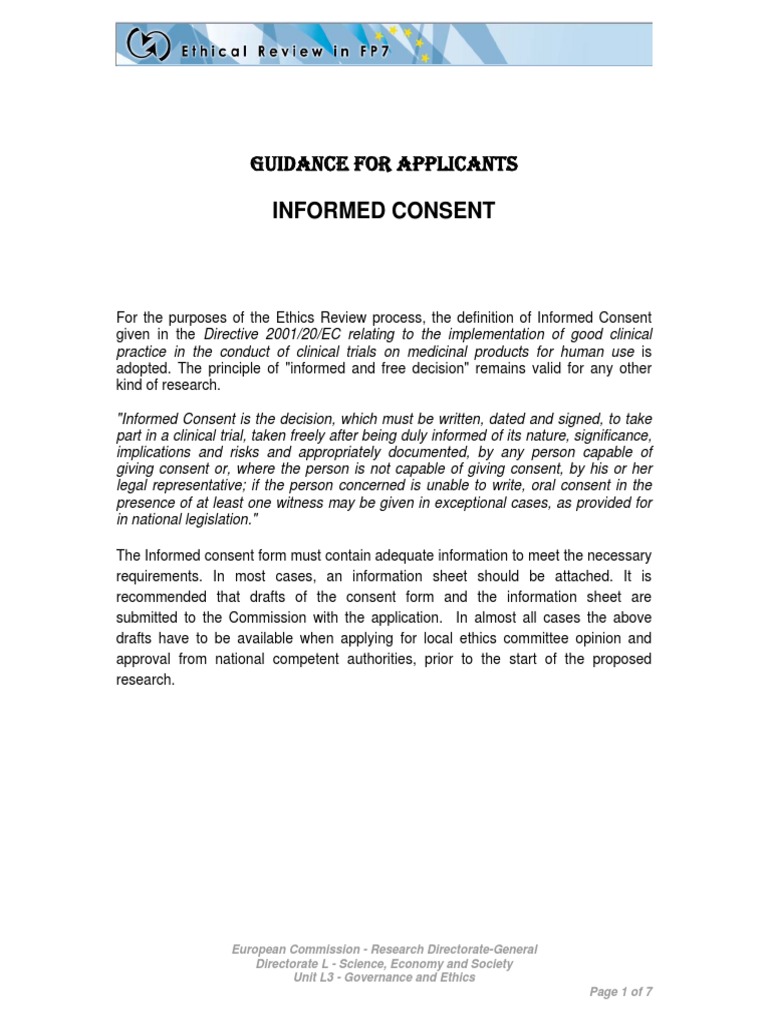 Informed Consent: Guidance For Applicants | PDF | Informed Consent | Medical Ethics