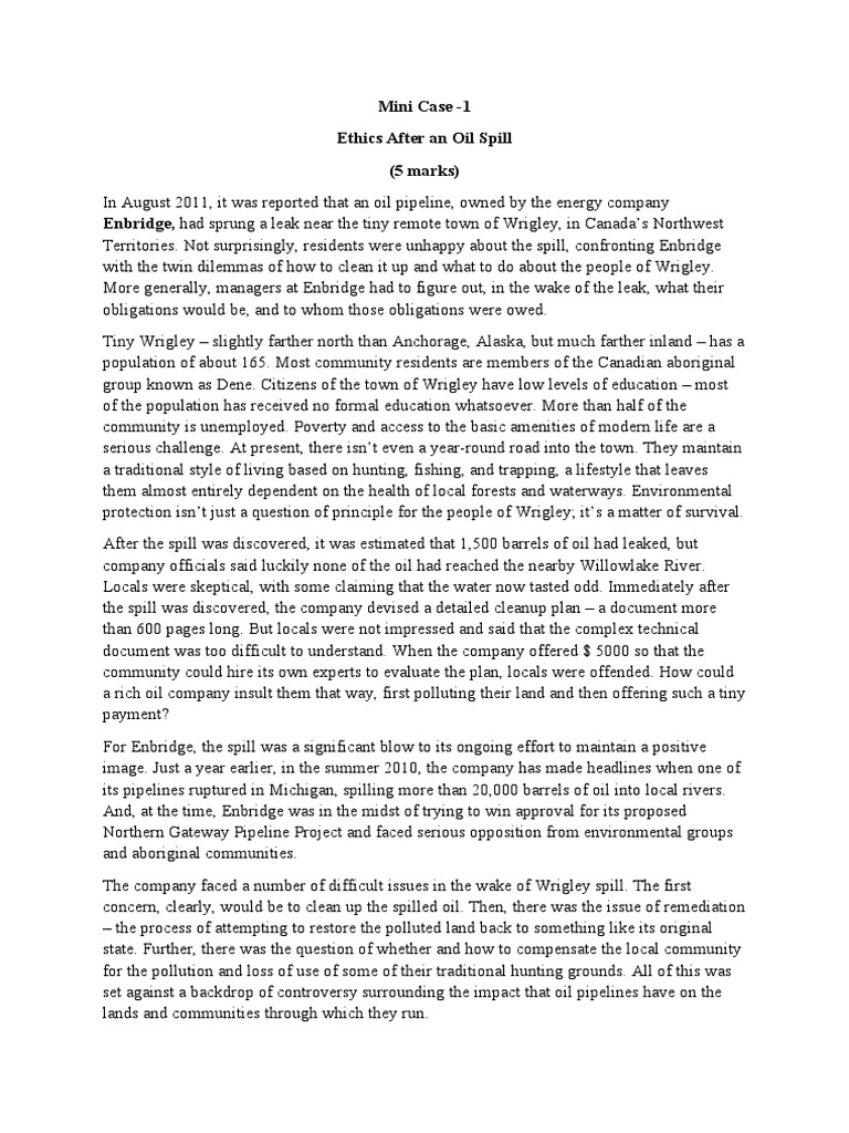 Mini Case - 1 Ethics After An Oil Spill (5 Marks) | PDF | Nature