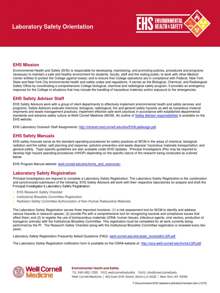 Laboratory Safety Orientation: EHS Mission | Download Free PDF ...