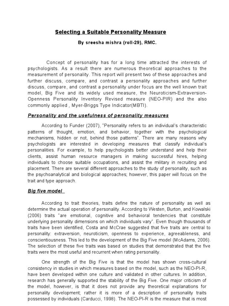 Selecting A Suitable Personality Measure | PDF | Extraversion And ...