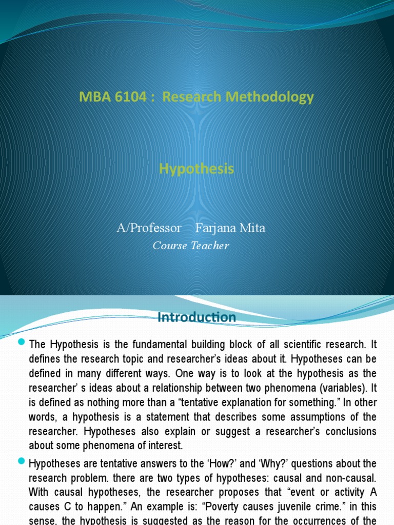 MBA 6104: Research Methodology: Hypothesis | PDF | Hypothesis | Causality