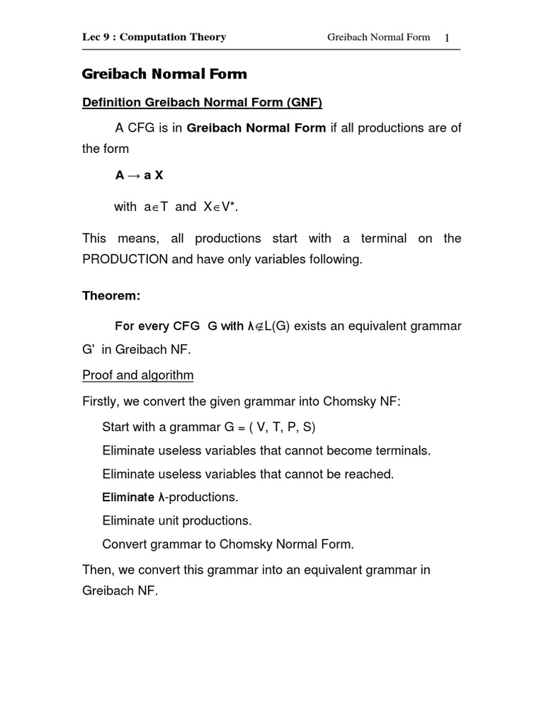 Definition Greibach Normal Form (GNF) | PDF | Visual Cortex | Applied ...