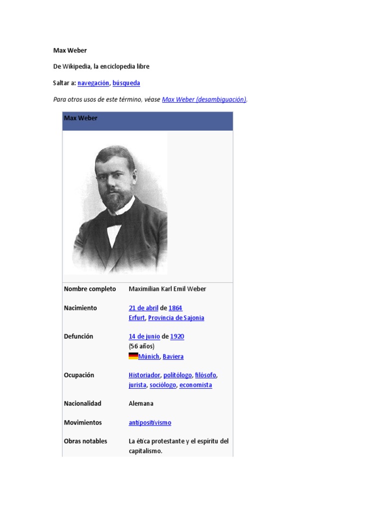 Max Weber: Vida y Contribuciones Sociales | PDF | Max Weber | Religión ...