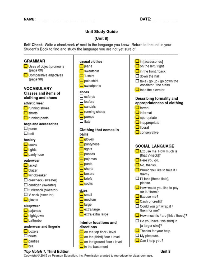 Unit Study Guide (Unit 8) | PDF | Sweater | Sock
