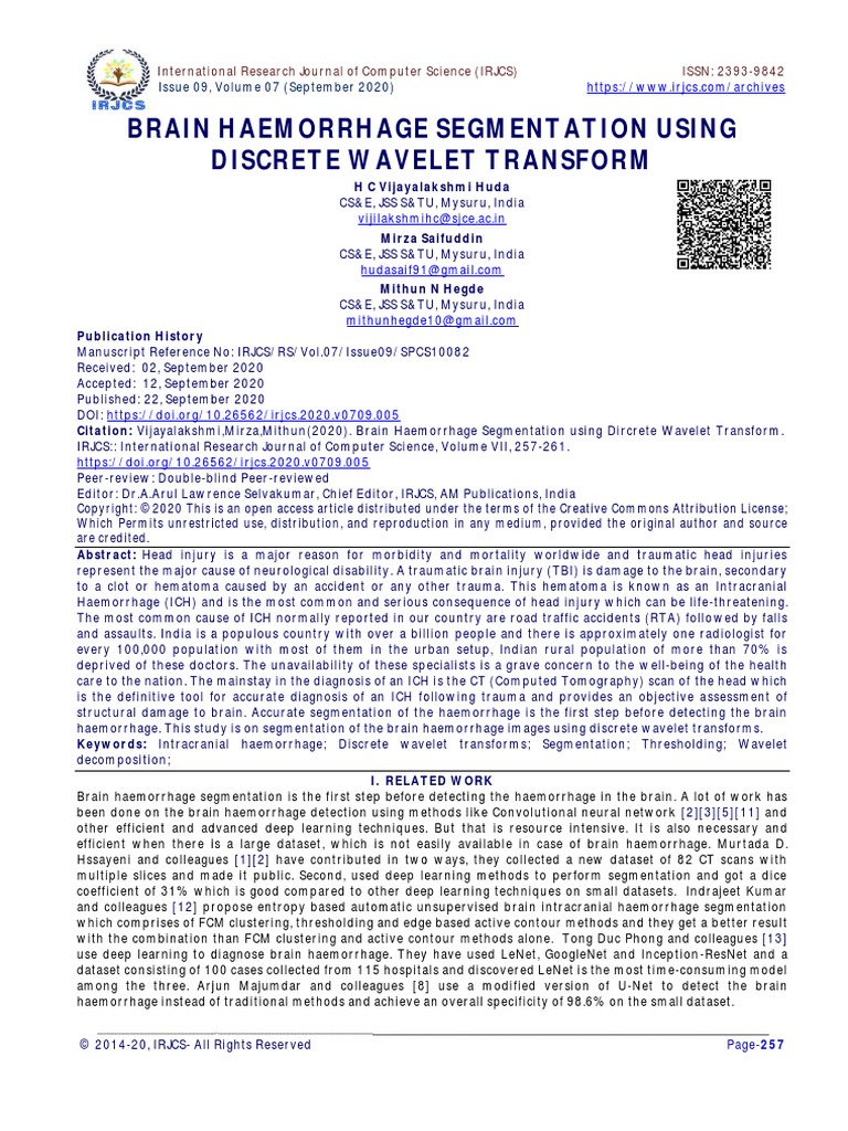 Brain Haemorrhage Segmentation Using Discrete Wavelet Transform | PDF | Image Segmentation | Wavelet